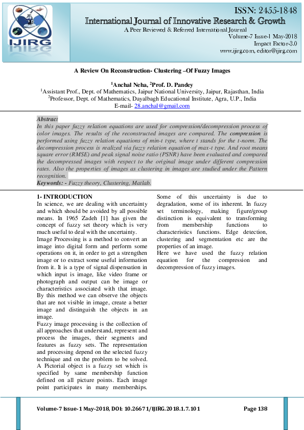 (PDF) A Review On Reconstruction- Clustering –Of Fuzzy Images