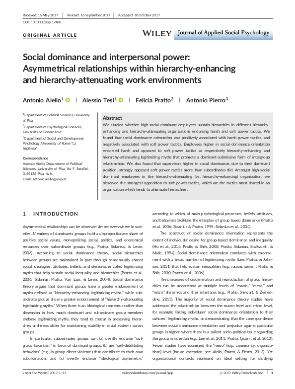 (PDF) Social dominance and interpersonal power: Asymmetrical ...