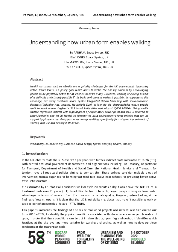 (PDF) Better understanding how urban form enables walking