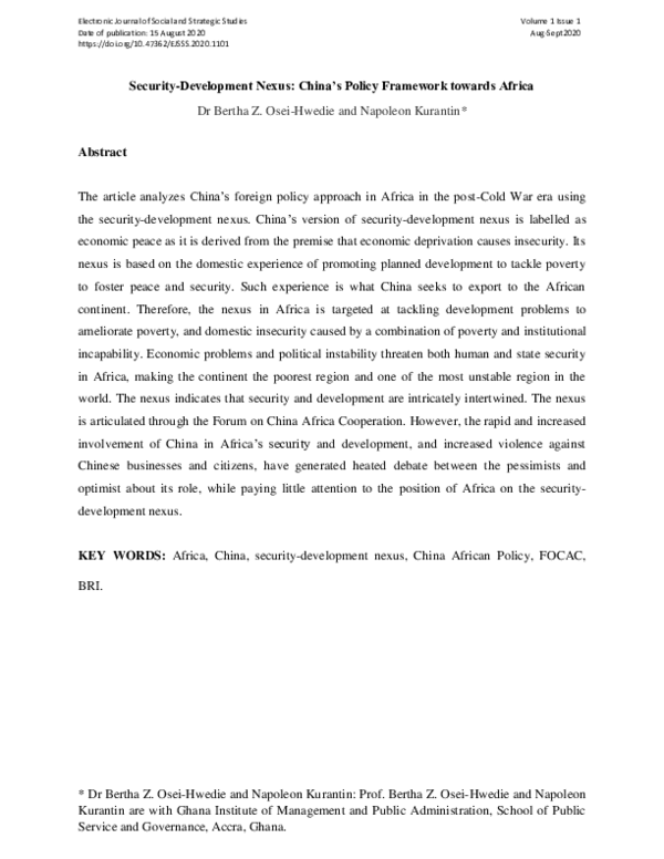 (PDF) Security-Development Nexus: China's Policy Framework towards Africa