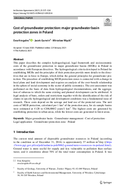 (PDF) Cost of groundwater protection: major groundwater basin ...