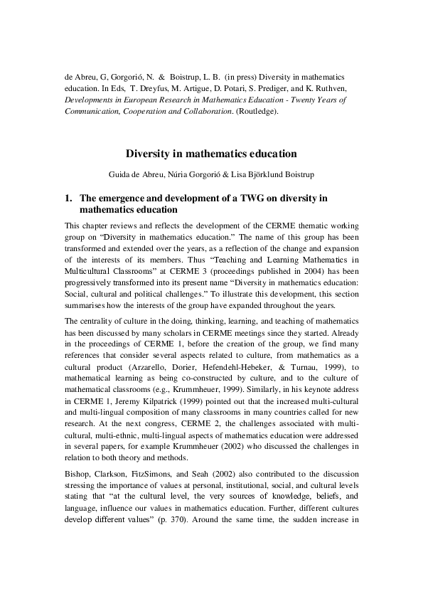 (PDF) Diversity in mathematics education