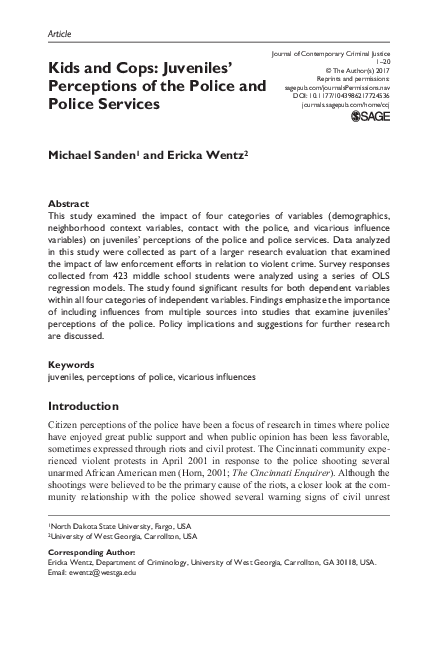 (PDF) Kids and Cops: Juveniles’ Perceptions of the Police and Police ...