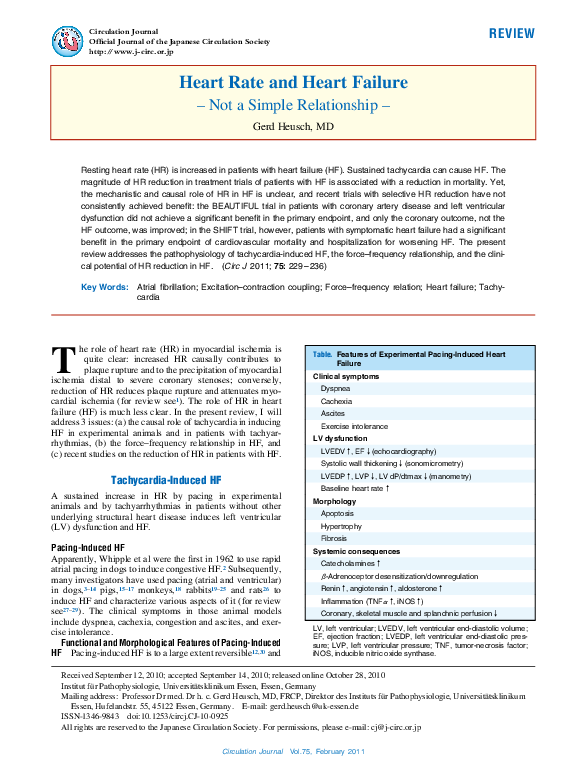 (PDF) Heart Rate and Heart Failure - Not a Simple Relationship