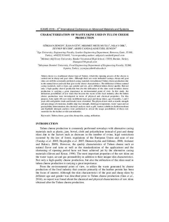 (PDF) Characterization of Waste Skins Used in Tulum Cheese Production
