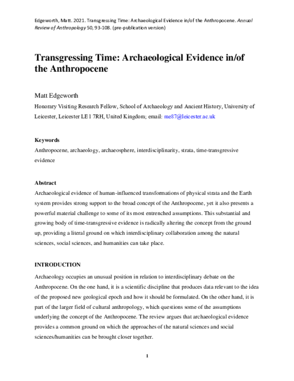 (PDF) Transgressing Time: Archaeological Evidence in/of the Anthropocene