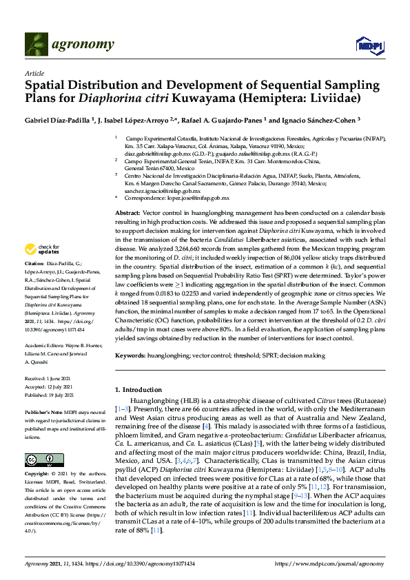 (PDF) Spatial Distribution and Development of Sequential Sampling Plans for Diaphorina citri ...