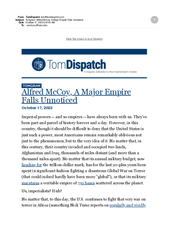 (PDF) Alfred McCoy, A Major Empire Falls Unnoticed