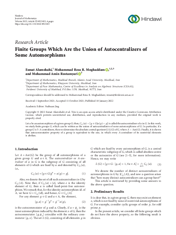 (PDF) Finite Groups Which Are the Union of Autocentralizers of Some ...