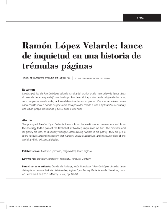 (PDF) Ramón López Velarde : lance de inquietud en una historia de ...