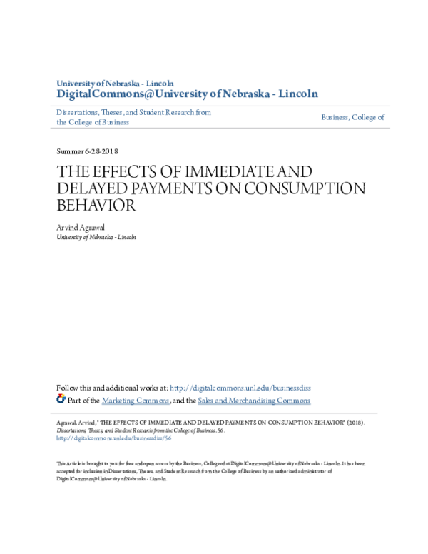 (PDF) The Effects of Immediate and Delayed Payments on Consumption Behavior
