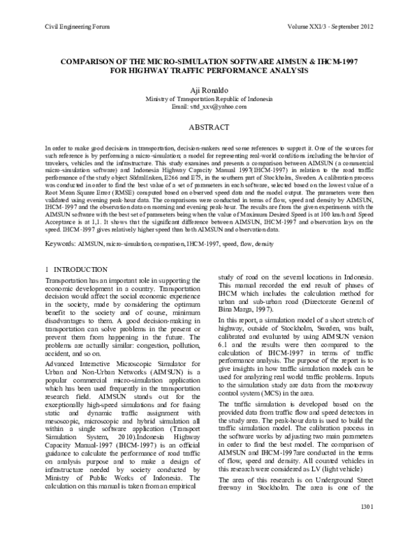 (PDF) Comparison of the Micro-Simulation Software Aimsun & IHCM-1997 ...