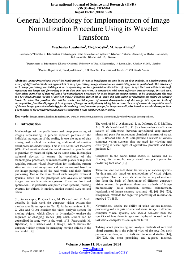 (PDF) General methodology for implementation of image normalization procedure using its wavelet ...