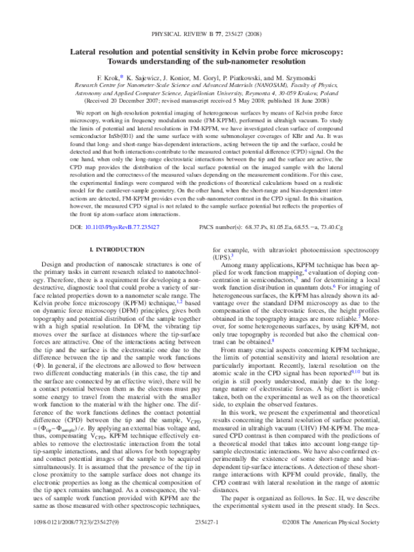 (PDF) Lateral resolution and potential sensitivity in Kelvin probe ...