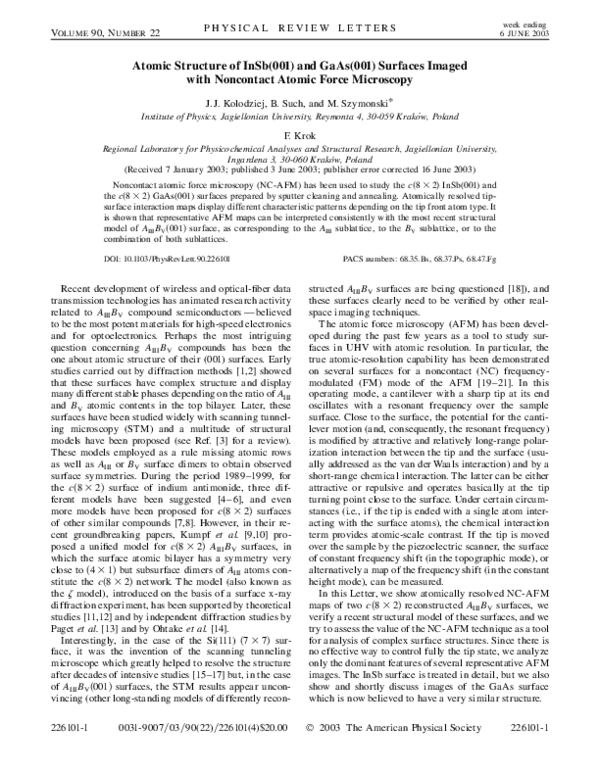 (PDF) Atomic Structure of InSb(001) and GaAs(001) Surfaces Imaged with ...