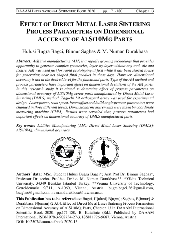 (PDF) Effect of Direct Metal Laser Sintering Process Parameters on Dimensional Accuracy of ...