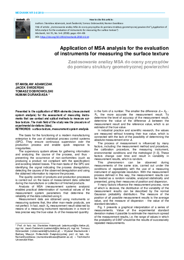 (PDF) Application of MSA analysis for the evaluation of instruments for ...