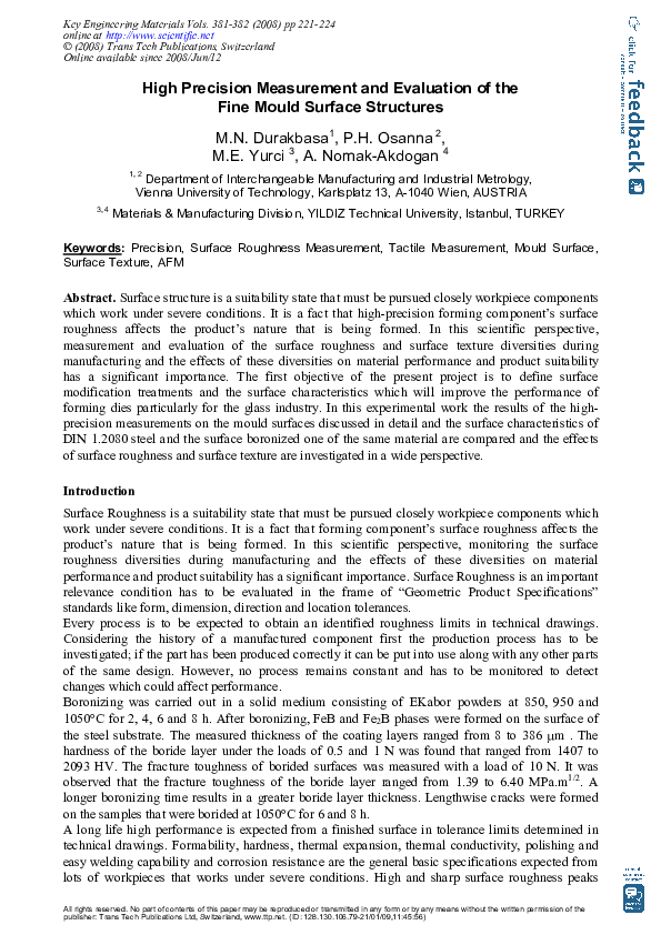 (PDF) High Precision Measurement and Evaluation of the Fine Mould Surface Structures