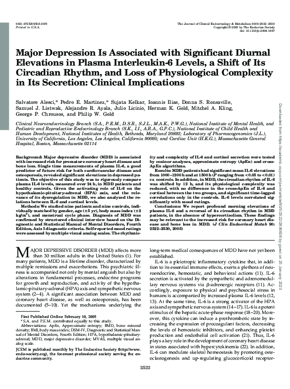 (PDF) Major Depression Is Associated with Significant Diurnal ...