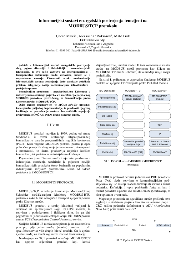 (PDF) MODBUS/TCP protocol based information systems for energetics plants
