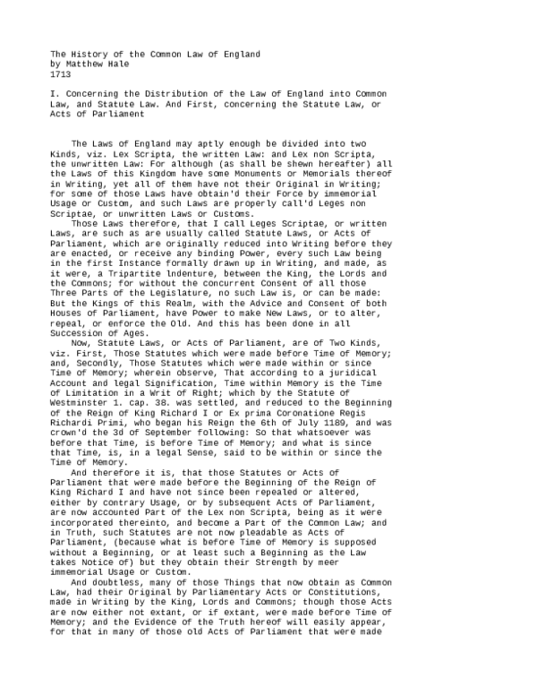 The History of the Common Law of England