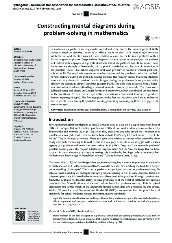 (PDF) Constructing mental diagrams during problem-solving in mathematics