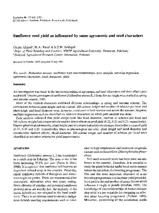 (PDF) Sunflower seed yield as influenced by some agronomic and seed ...