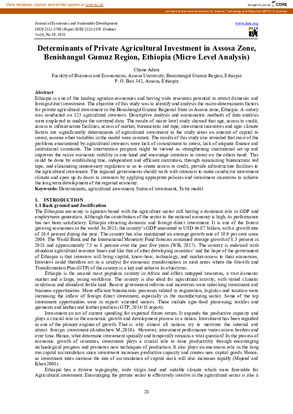 (PDF) Determinants of Private Agricultural Investment in Assosa Zone ...