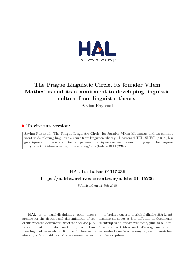 (PDF) The Prague Linguistic Circle, its founder Vilem Mathesius and its ...