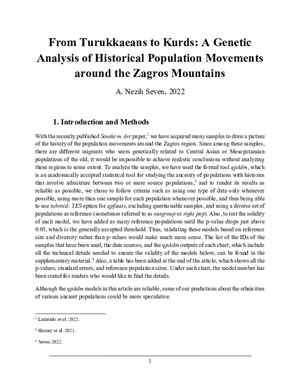 (PDF) From Turukkaeans to Kurds: A Genetic Analysis of Historical ...