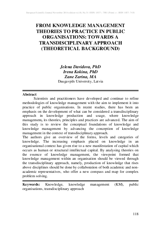 (PDF) From Knowledge Management Theories to Practice in Public Organisations: Towards a ...