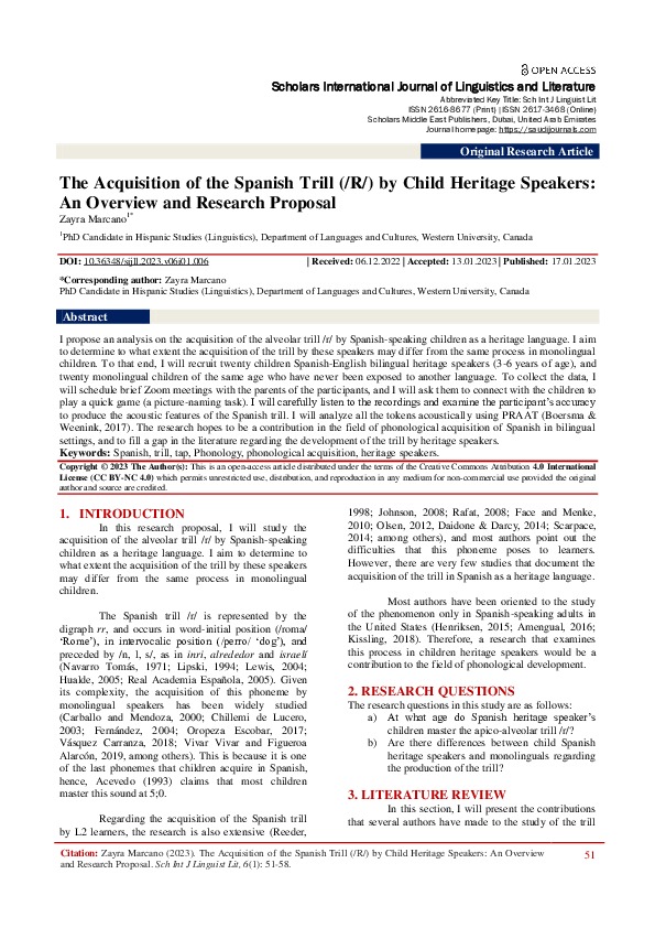 (PDF) The Acquisition of the Spanish Trill (/R/) by Child Heritage ...