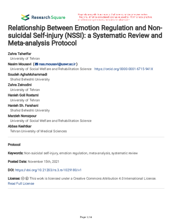 (PDF) Relationship Between Emotion Regulation and Non-suicidal Self ...