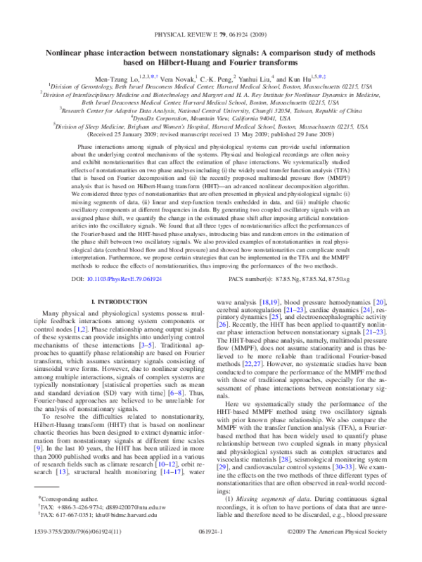 (PDF) Nonstationary Signal Phase Interactions: TFA vs. MMPF Analysis