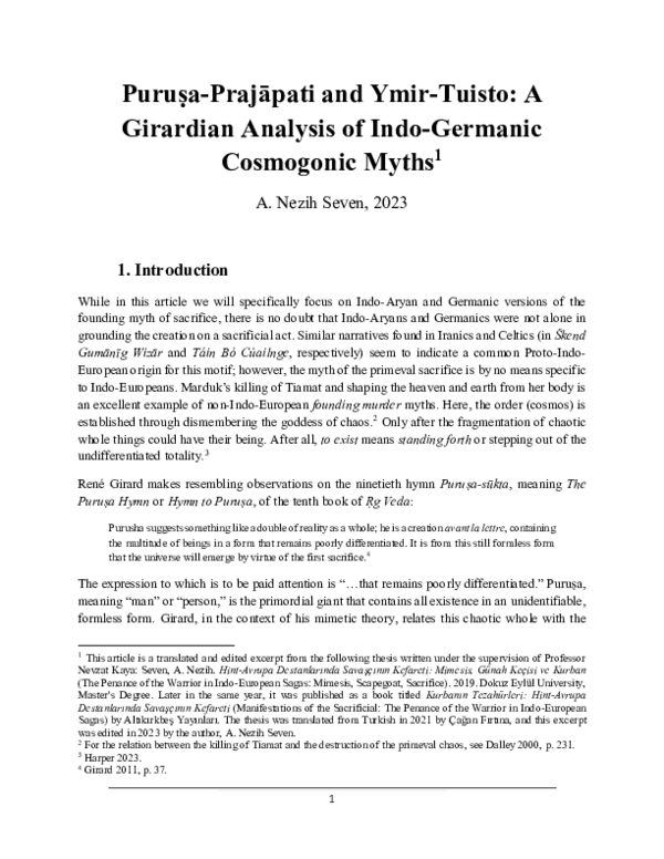 (PDF) Puruṣa-Prajāpati and Ymir-Tuisto: A Girardian Analysis of Indo ...