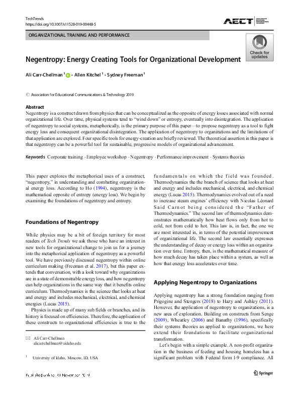 (PDF) Negentropy: Energy Creating Tools for Organizational Development