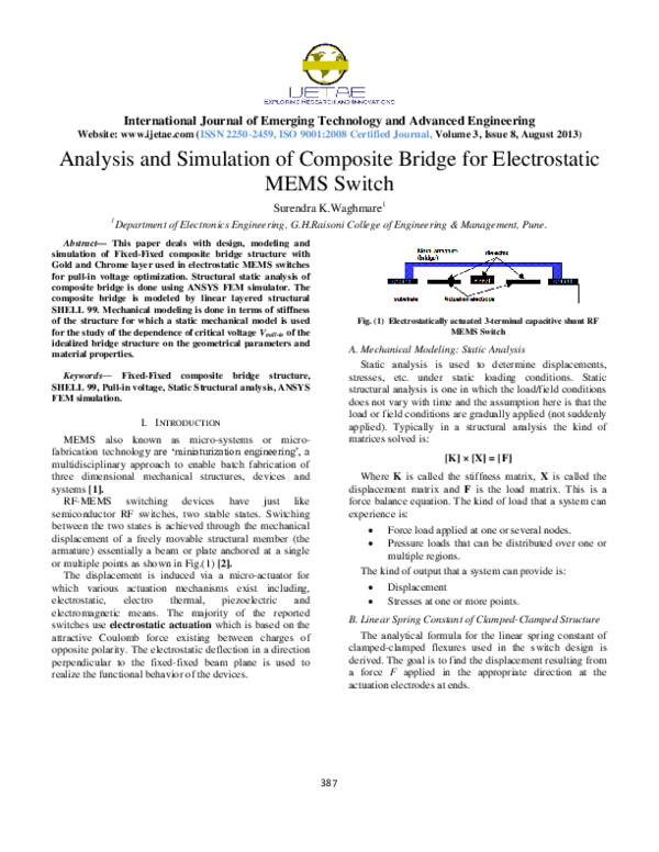 (PDF) Analysis and Simulation of Composite Bridge for Electrostatic MEMS Switch