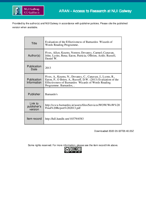 (PDF) Evaluation of the Effectiveness of Barnardos Wizards of Words ...