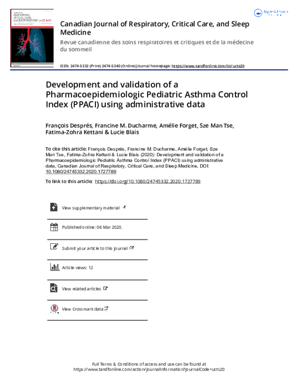 (PDF) Development and validation of a Pharmacoepidemiologic Pediatric Asthma Control Index ...
