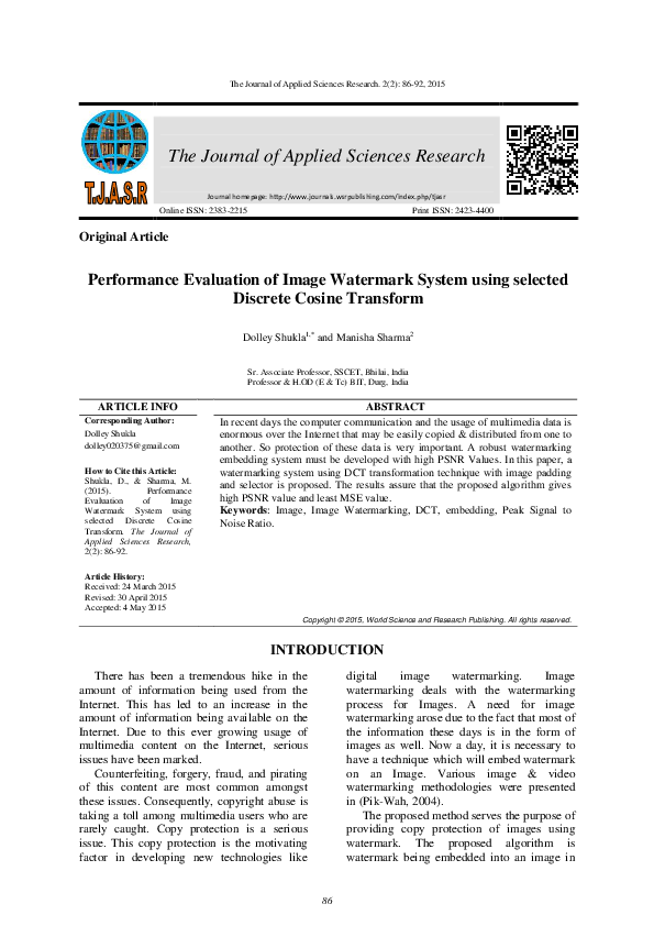 Pdf Dct Based Image Watermarking System Design