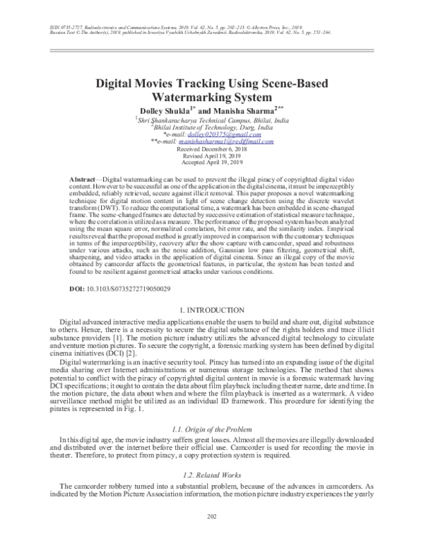 (PDF) Digital Movies Tracking Using Scene-Based Watermarking System