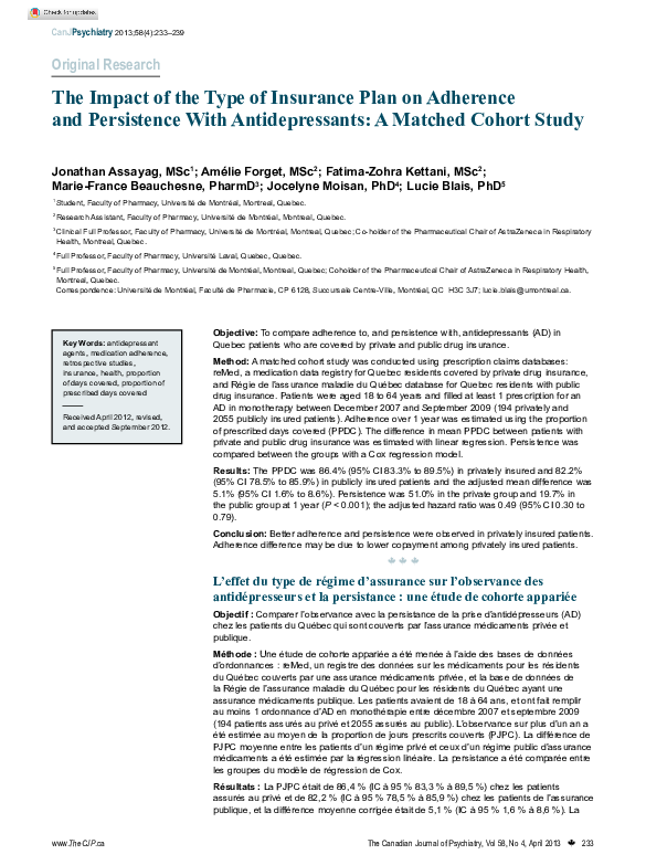 (PDF) The Impact of the Type of Insurance Plan on Adherence and ...
