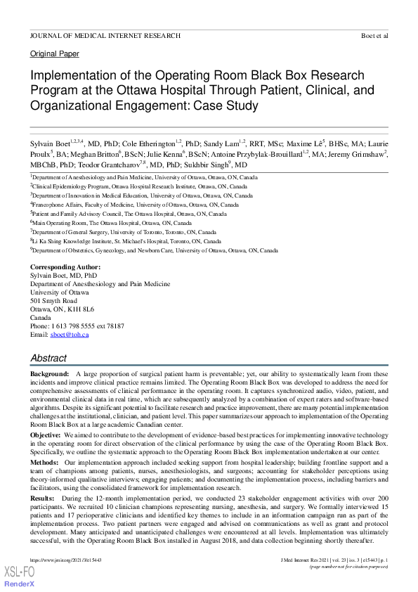 (PDF) Implementation of the Operating Room Black Box Research Program ...
