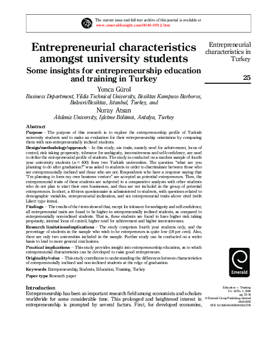 (PDF) Entrepreneurial characteristics amongst university students ...