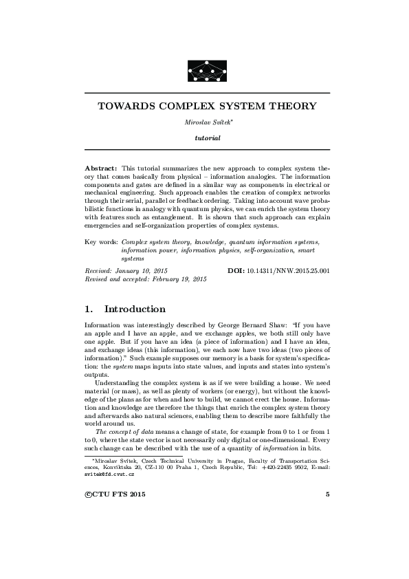 (PDF) Towards Complex System Theory : Tutorial