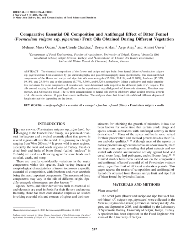 (PDF) Comparative Essential Oil Composition and Antifungal Effect of Bitter Fennel (Foeniculum ...