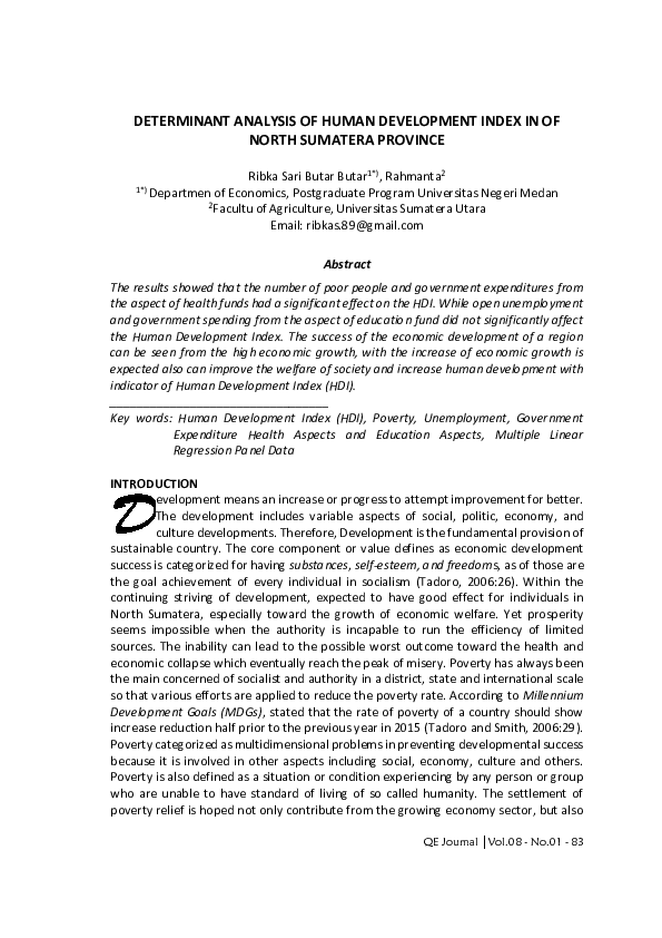 (PDF) Determinant Analysis of Human Development Index in of North ...