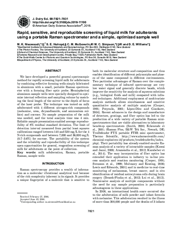(PDF) Rapid, sensitive, and reproducible screening of liquid milk for ...