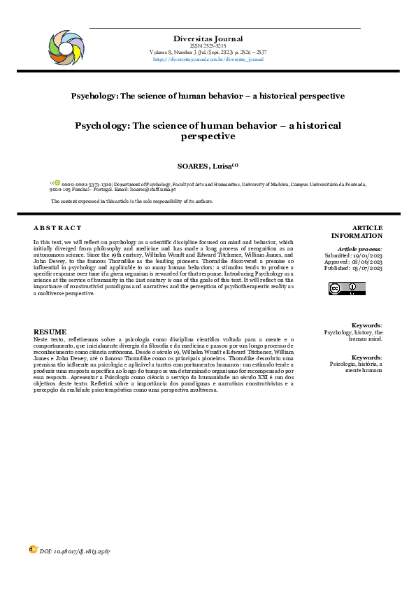 (PDF) Psychology: The science of human behavior -a historical perspective