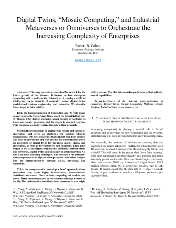 (PDF) Digital Twins, "Mosaic Computing," and Industrial Metaverses or ...